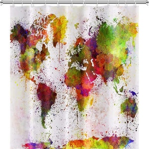 Map Shower Curtain Map of the World With Detailed Major Cities Shower ...