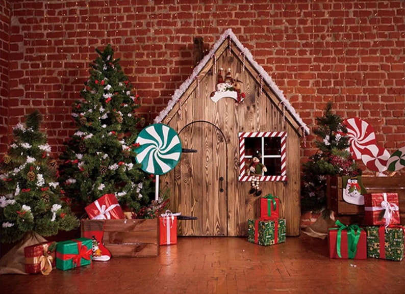 Christmas Fabric Photography Backdrop Christmas Wooden House - Etsy