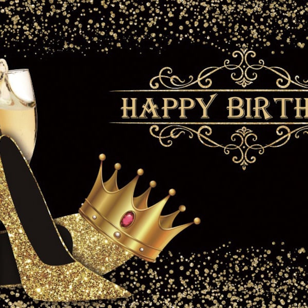 Happy Birthday Backdrop With Heels and Champagne - Etsy