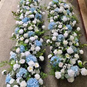 White & Light Blue Hydrangea Garland: Wedding Table Flower Runner - Etsy