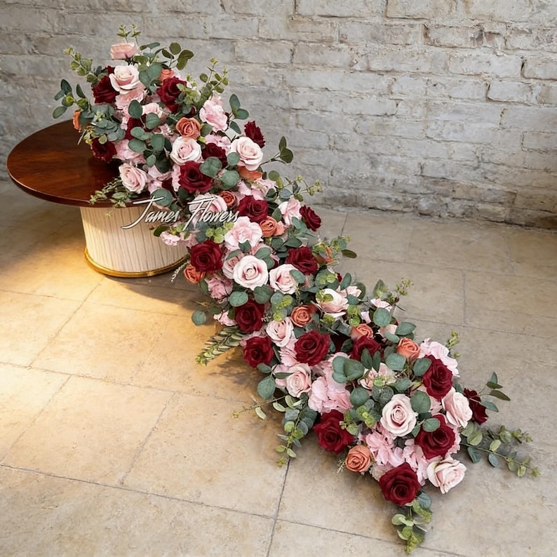 Gold Wedding Table Flower Runner, Floral Garland, Bridal Shower Decor ...