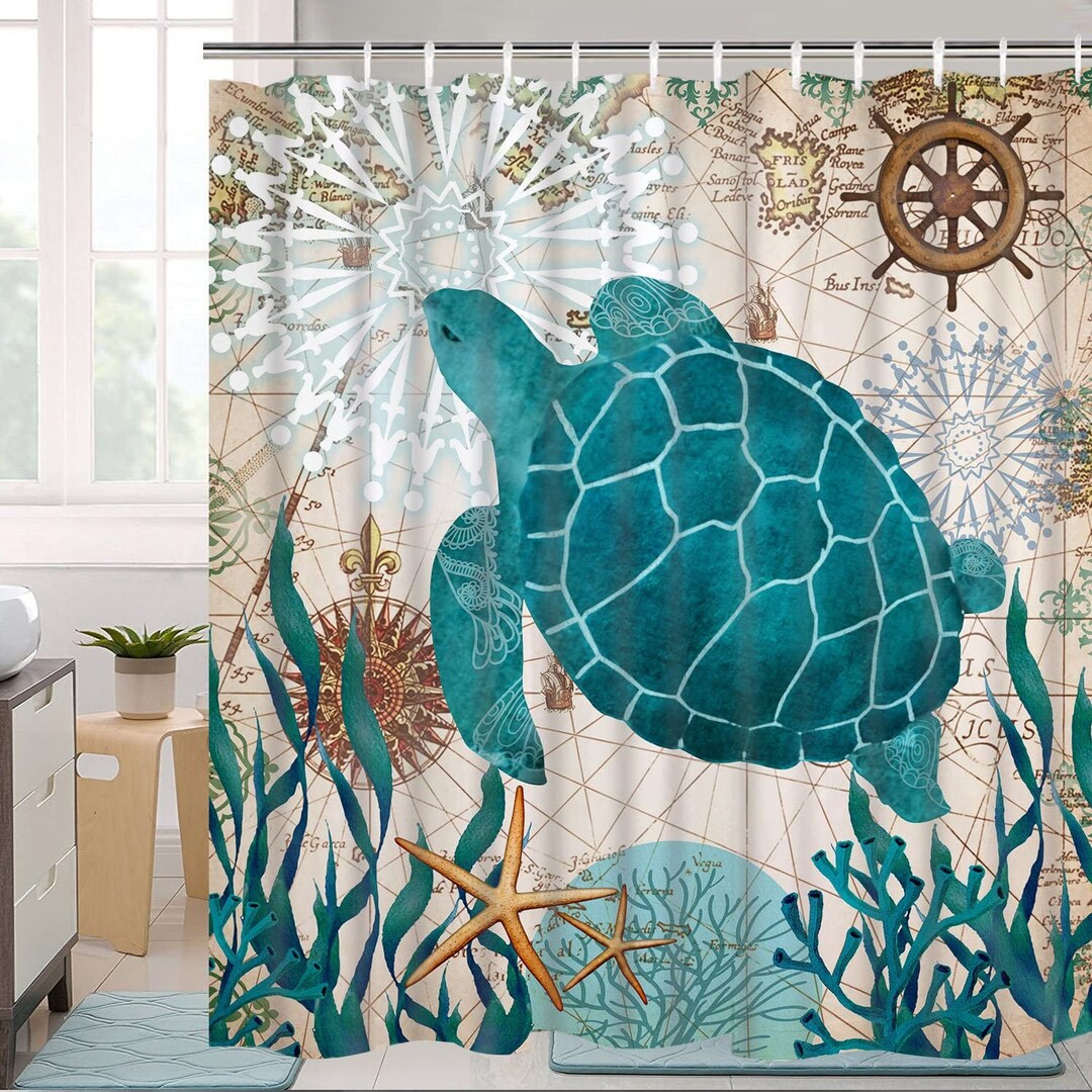 Bathroom Shower Curtain Sea Turtle Ocean Creature Landscape Shower ...