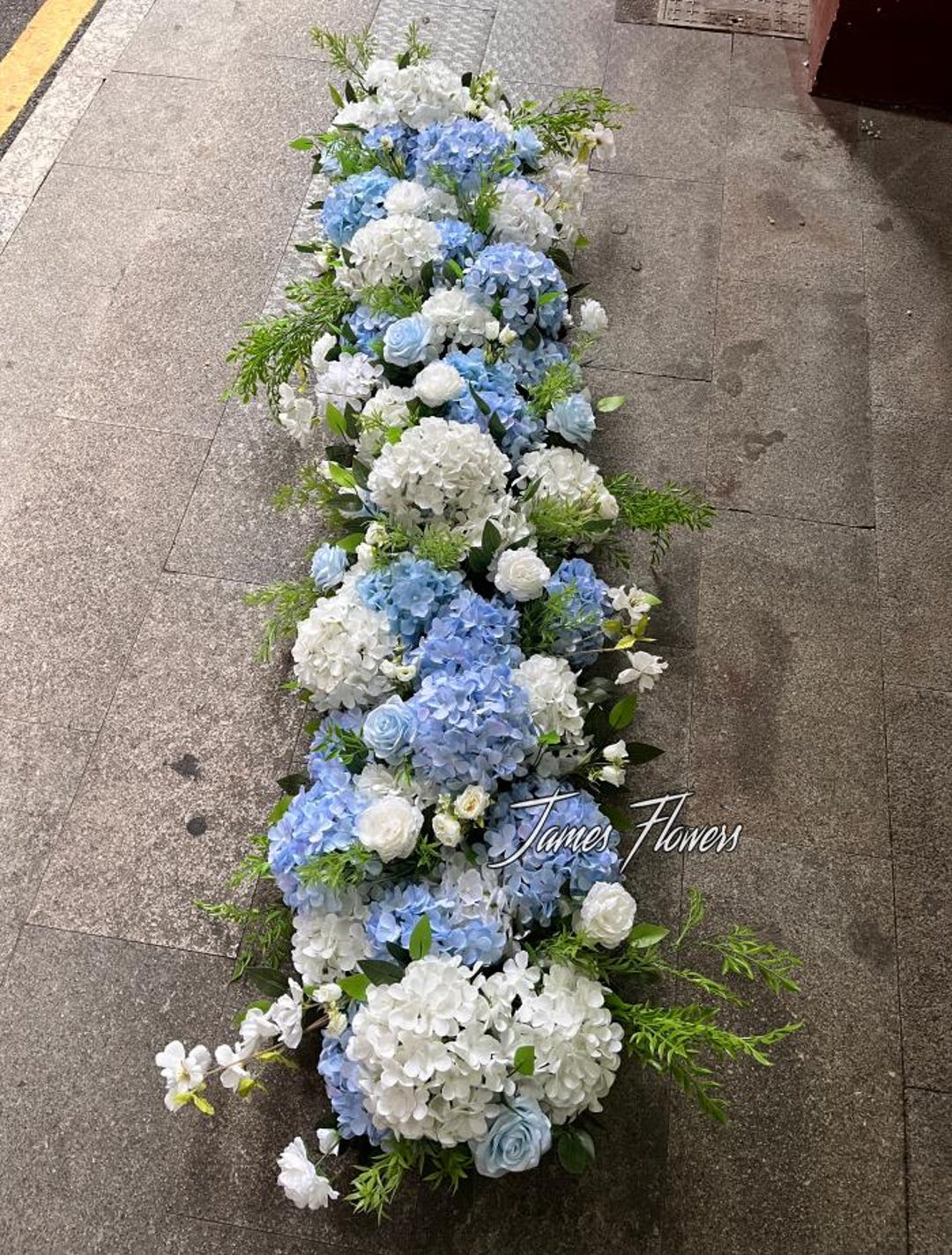 Blue White Hydrangea Flower Garland, Wedding Table Runner Floral ...