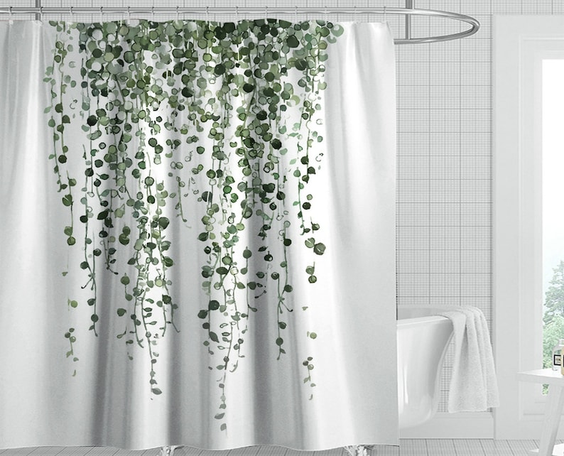 Green Leaves Shower Curtain Watercolor Spring Botanical Plant - Etsy