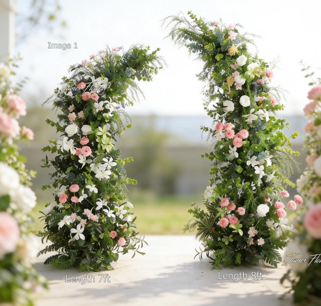 Artificial Flower Arch for Wedding, White Pink Floral With Greenery ...
