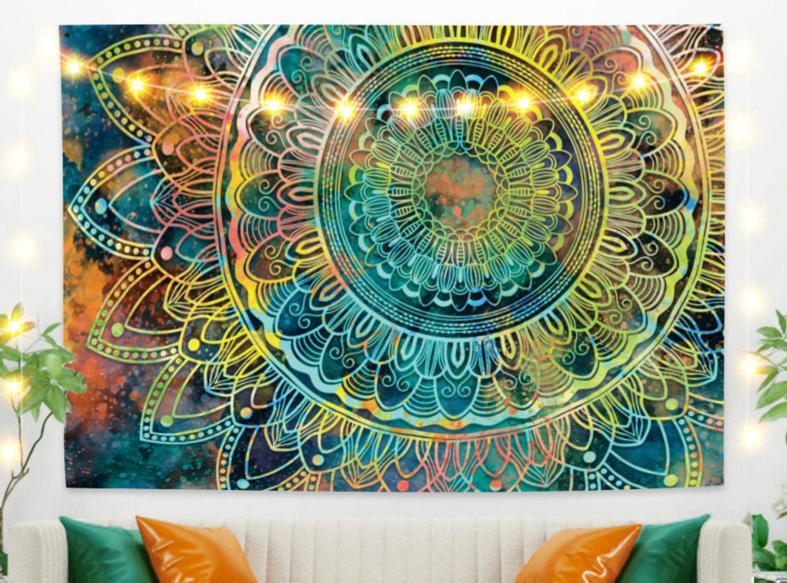 Dark Green Psychedelic Blue lotus Mandala Wall Hanging | Etsy