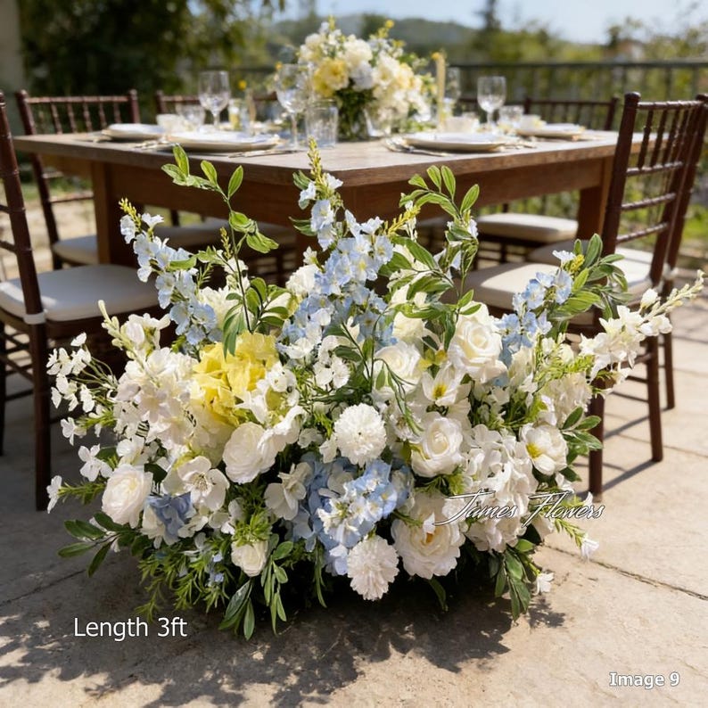 White Ivory Hydrangea Rose Floral Arrangement, Wedding Table Decor for ...
