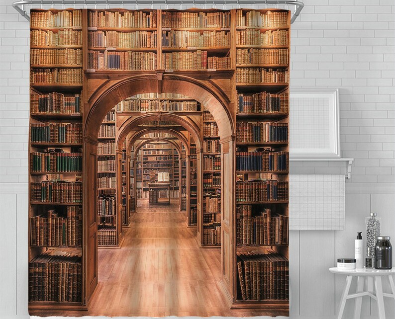 Bookshelf Shower Curtain Library Bibliophile Theme Cloth - Etsy