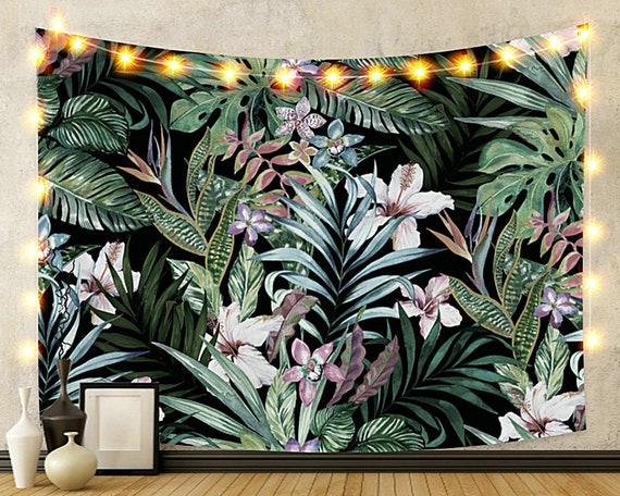 Floarl Green Leaf Tapestry Wall Hanging Palm Leaf Tapestry | Etsy