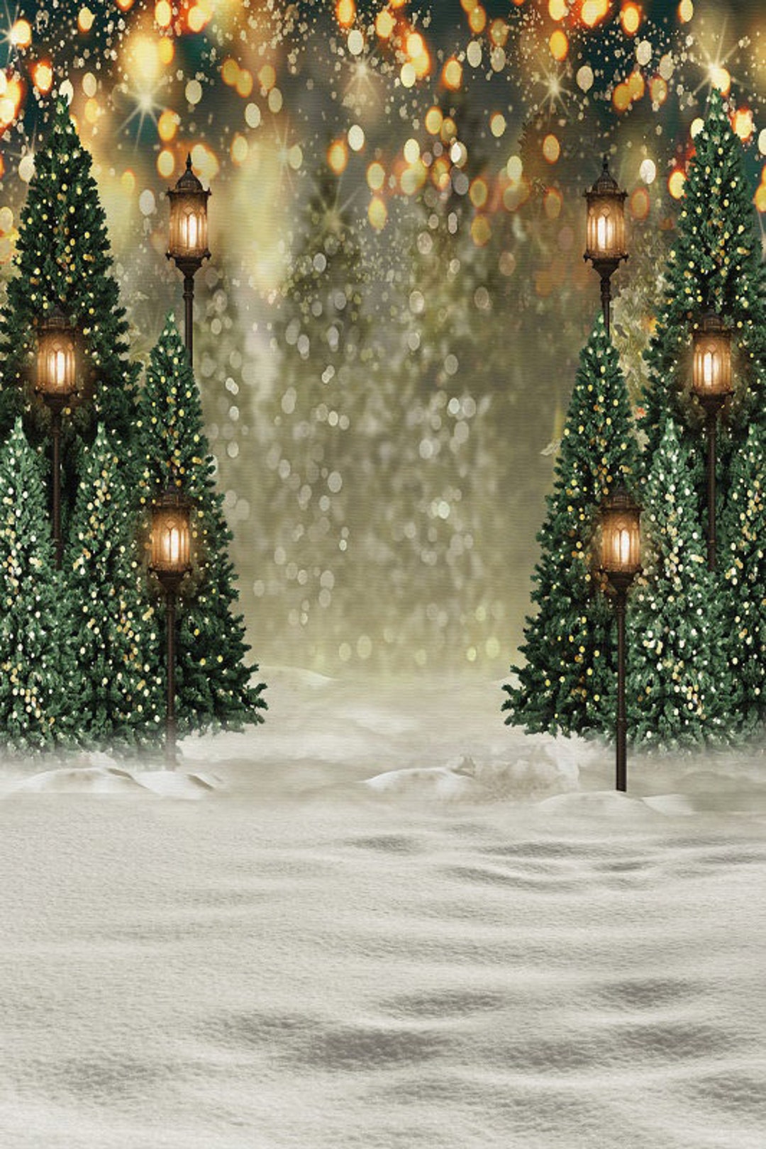 Bokeh Snow Christmas Backdrop Christmas Tree Street Lamp - Etsy