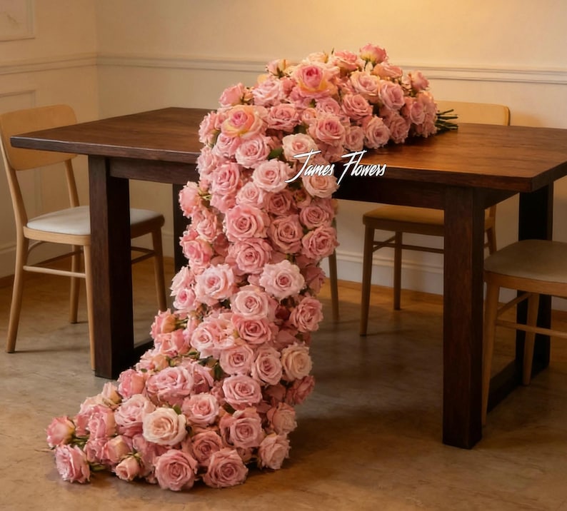 Gold Wedding Table Flower Runner, Floral Garland, Bridal Shower Decor ...