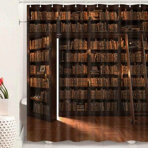 Vintage Library Shower Curtain Brown Bookshelf Shower Curtains - Etsy