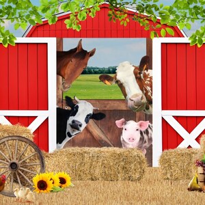 Cartoon Farm Animals Photography Backdrop Red Barn Straw Pile - Etsy