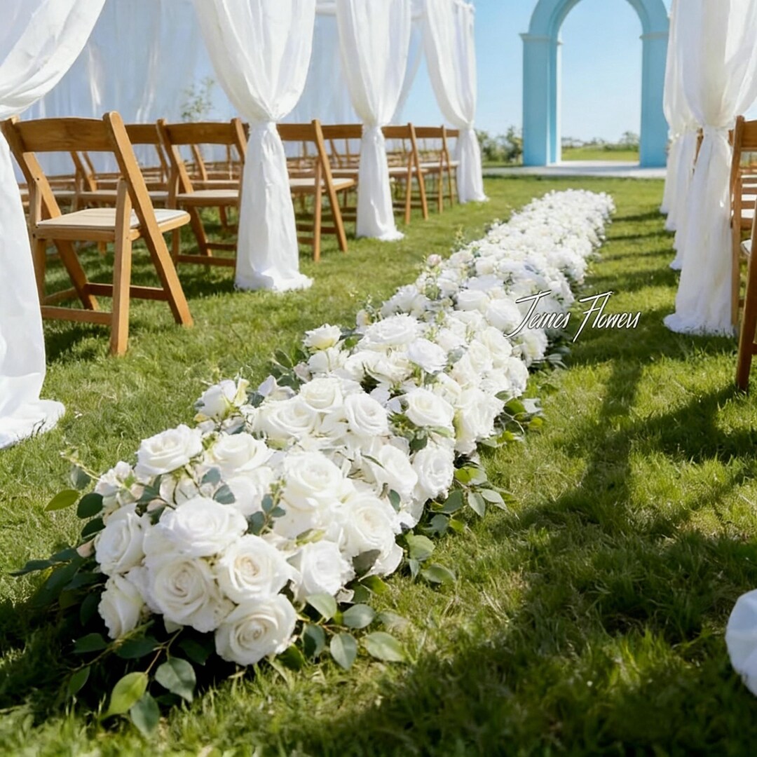 White Long Aisle Flower Runner, Wedding Ceremony Flower Arrangement - Etsy