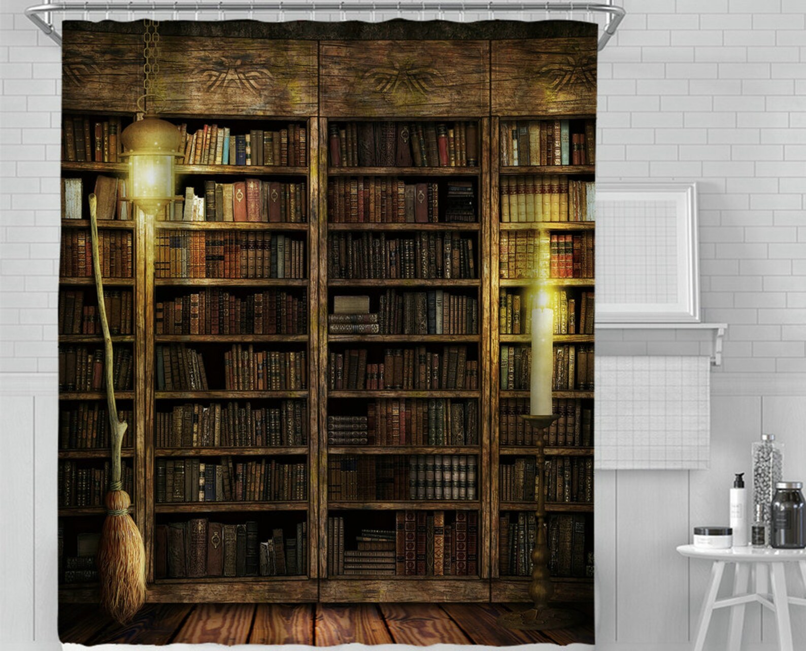 Bookshelf Shower Curtain Library Bibliophile Theme Cloth - Etsy