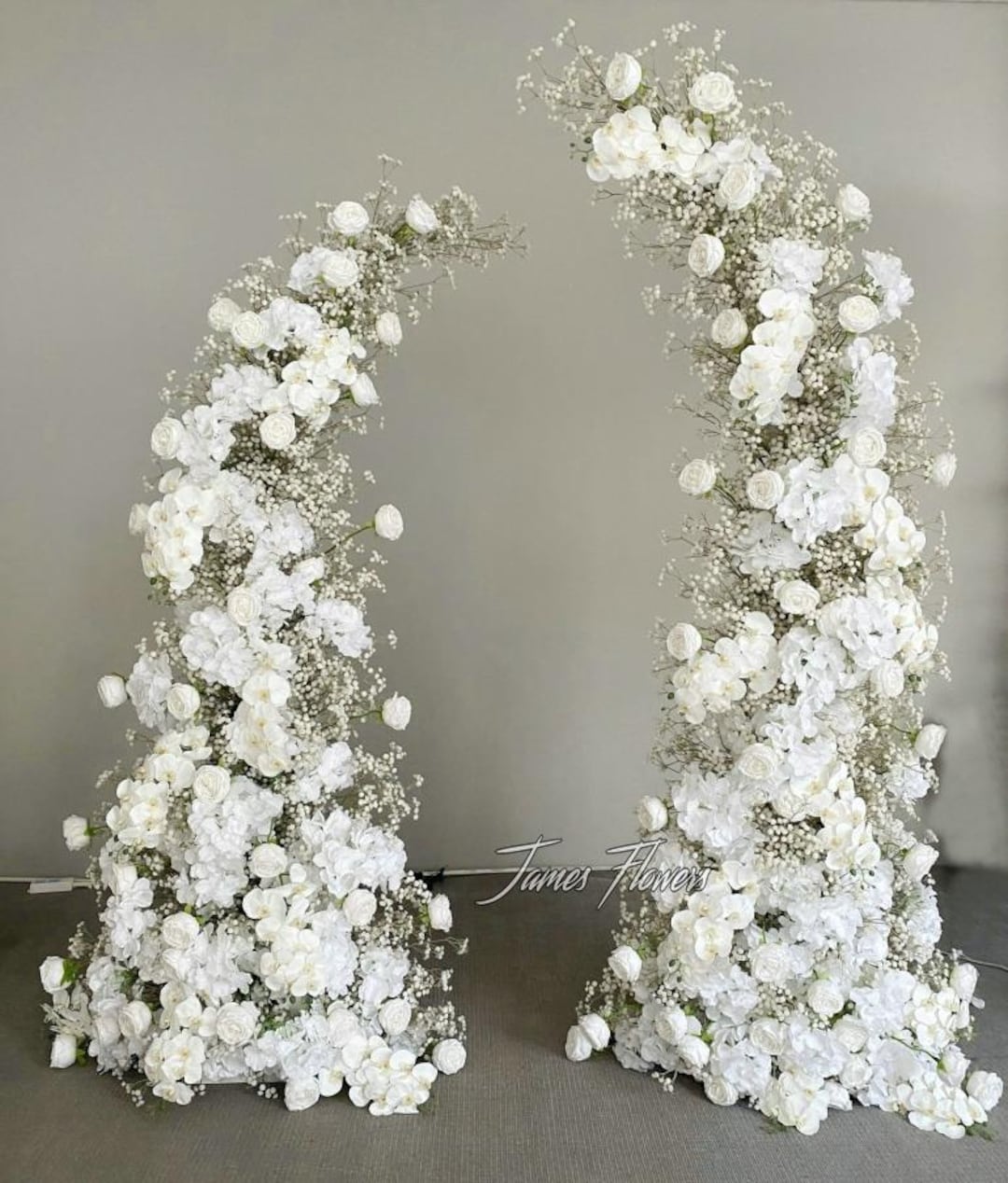 White Horn Wedding Flower Arch: Faux Floral Garland Decor Broken Arch ...