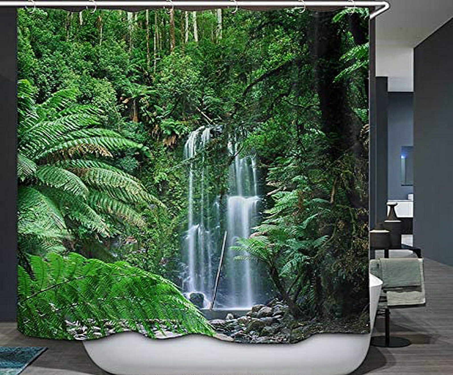 Rainforest Shower Curtain Tropical Green Leaves Great Etsy