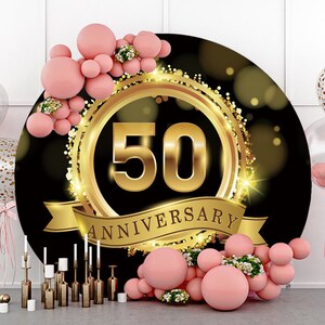 Happy 50th Birthday Round Arch Backdrop Cover, Circle Black Glitter ...