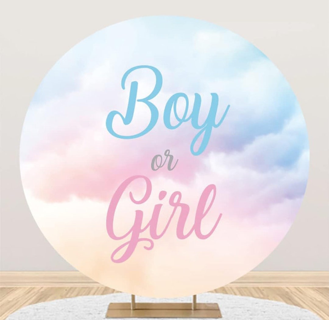 Boy or Girl Gender Reveal Round Backdrop Cover,blue Pink Clouds Baby ...