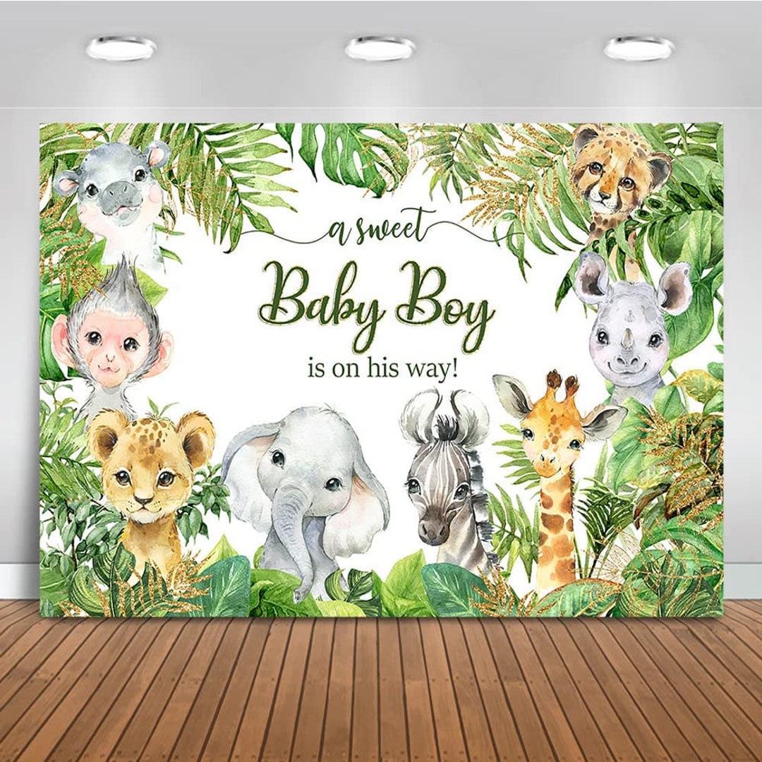 Baby Shower Backdrop Jungle Safari Animals Theme Newborn Photography ...