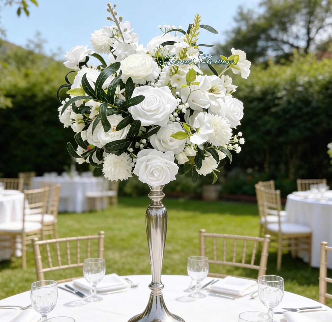 White Table Flower Centerpiece, Wedding Floral Arrangement,no Stand - Etsy