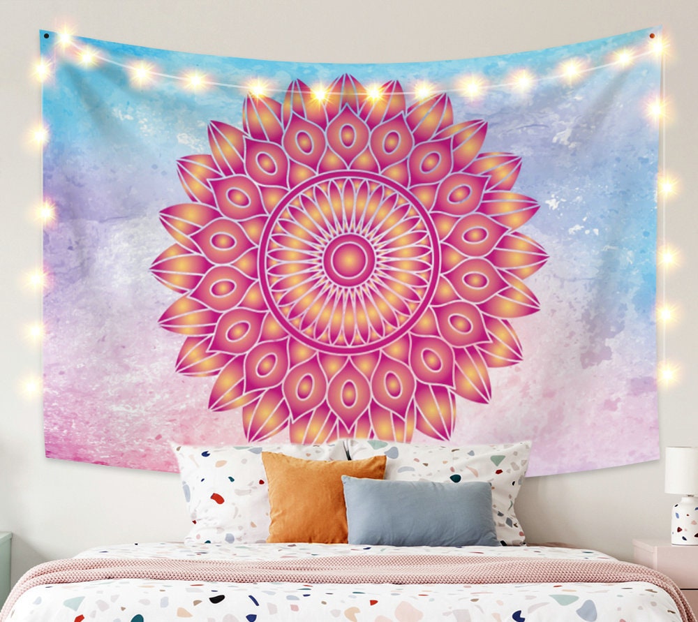 Baby Pink Mandala Tapestry Bohemian Tapestries Hippie Floral | Etsy
