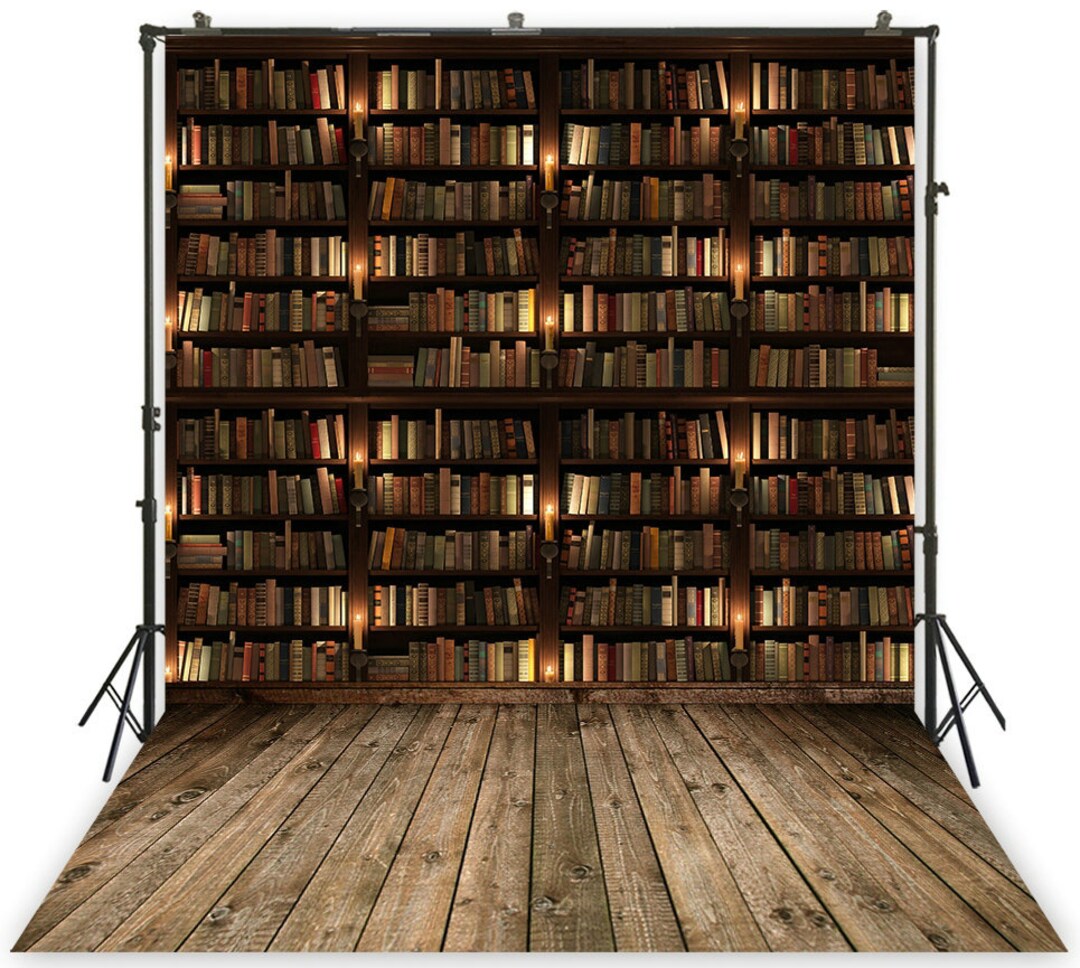 Wooden Bookshelf Photography Backdrop Library School Books Collection ...