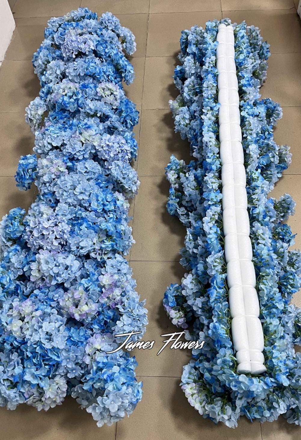 White & Light Blue Hydrangea Garland: Wedding Table Flower Runner - Etsy