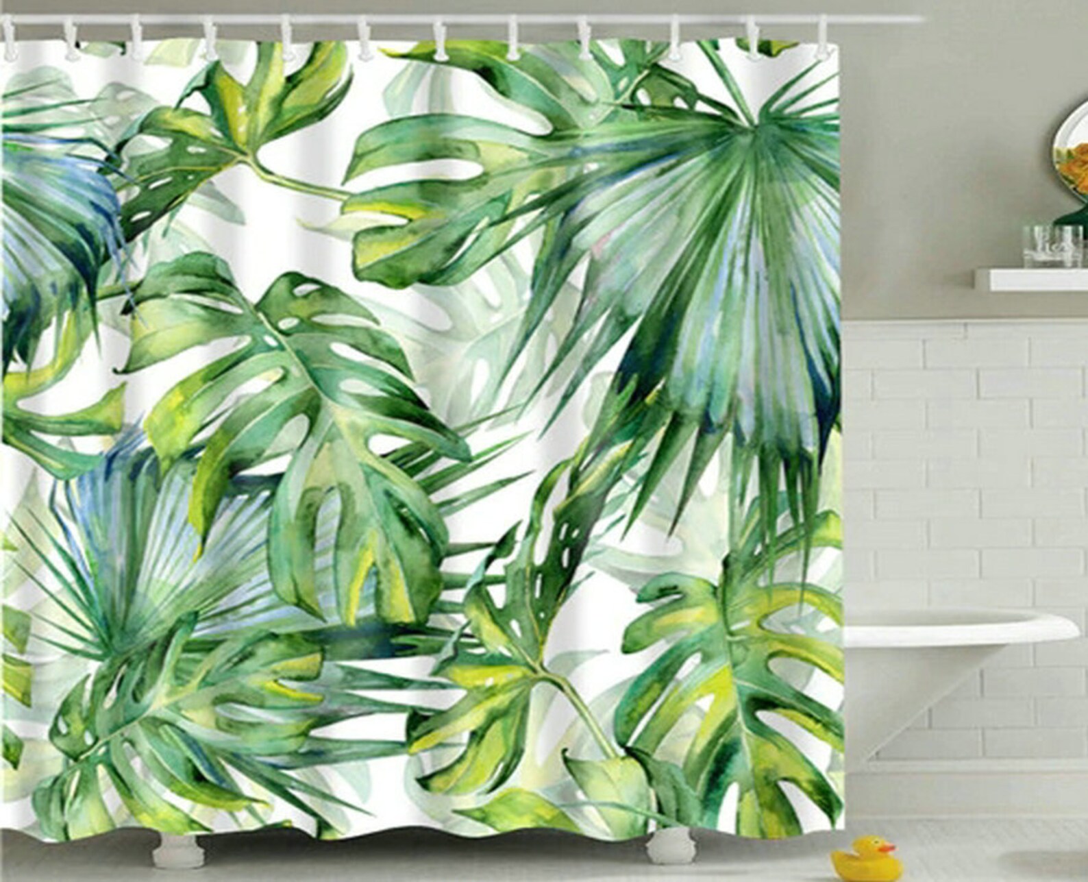 Custom Green Tropical Plant Palm Leaf Shower Curtain Coconut | Etsy