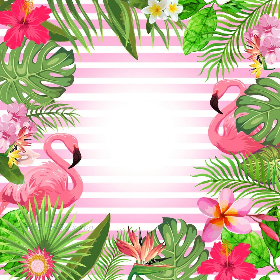 Flamingo Birthday Backdrop, Summer Tropical Hawaiian Floral Photography ...