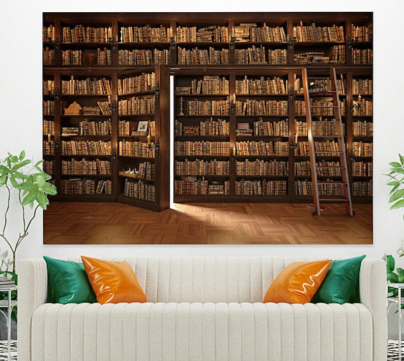 Vintage Library Wall Tapestry Book Tapestry for Living Room, Library ...