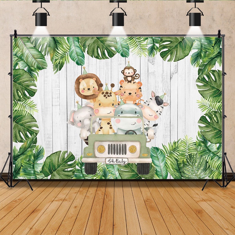 Tropical Leaves Jungle Safari Animals Backdrophunter Wild One | Etsy