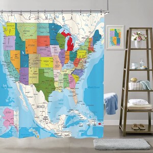 Map Shower Curtain Map of the World With Detailed Major Cities Shower ...