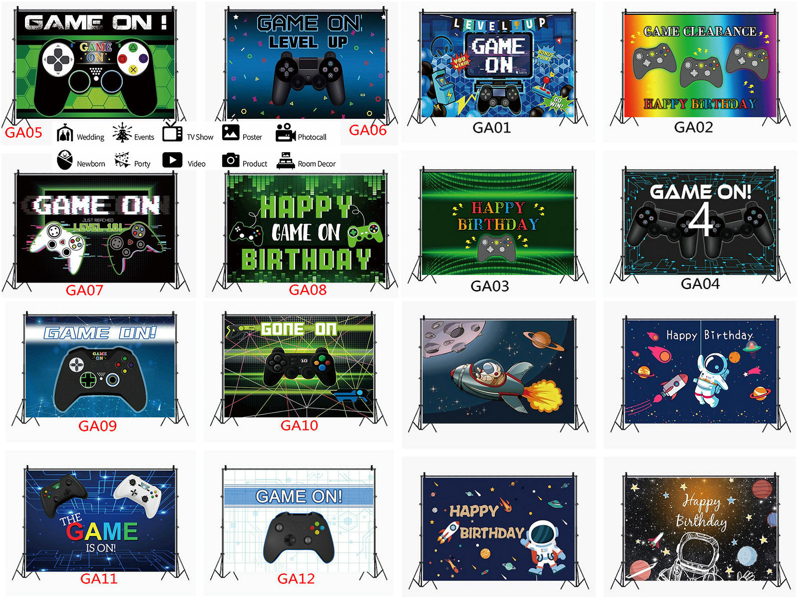 Game On Backdrop Green Black Square Kids Boys Video Game Happy | Etsy