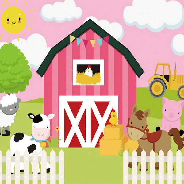 Pink Barn Printed Backdrop - Etsy