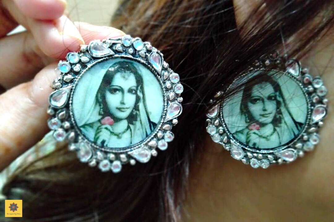 Handmade Bollywood Diva Earrings: Vintage Indian Portrait Jewelry - Etsy