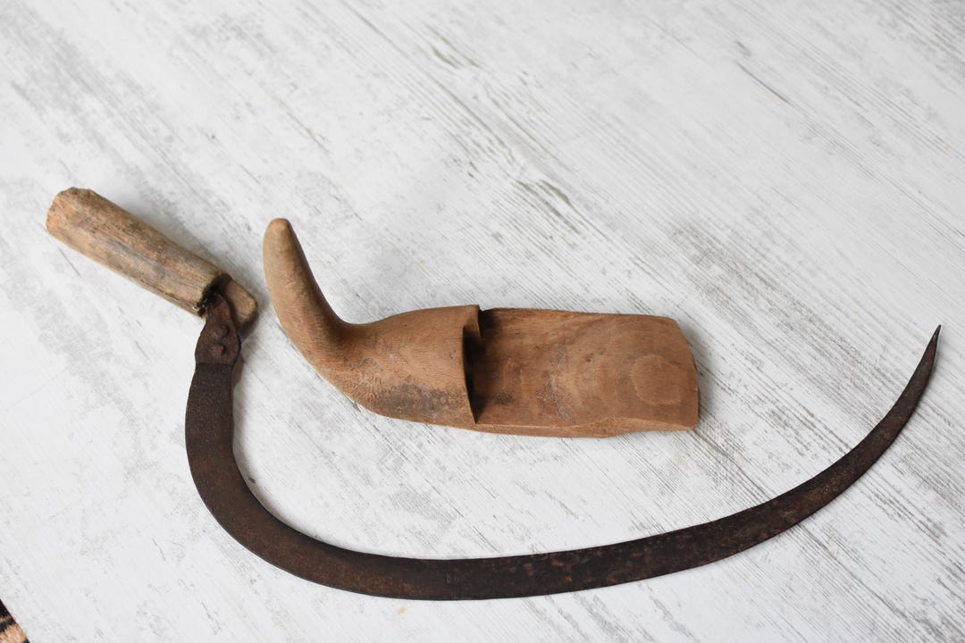 Antique Hand Sickle and Wooden Tool//primitive Farm Tools//vintage Hand ...