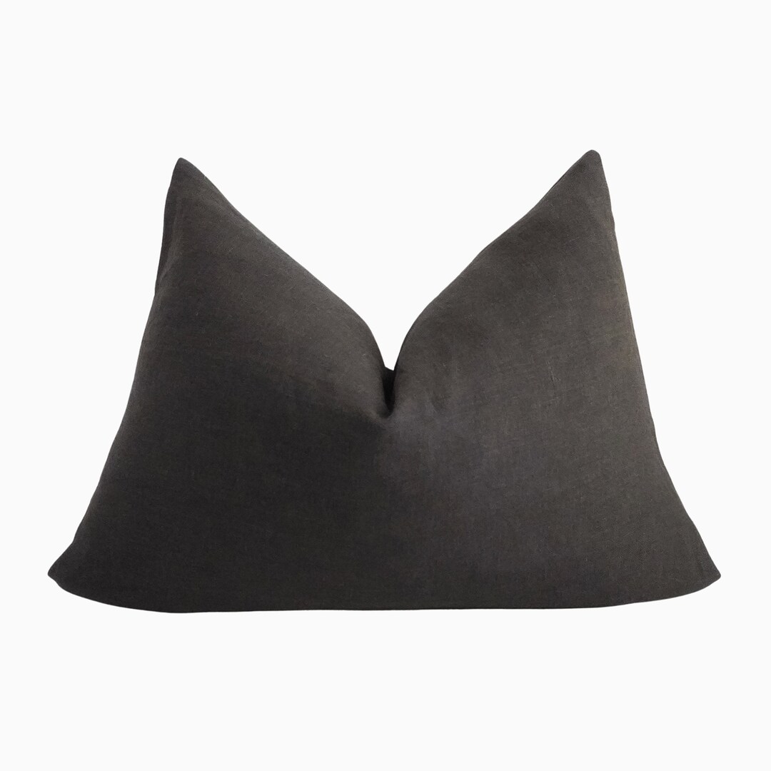 Lumbar Dark Gray Linen Pillow Cover, Gray Pillow Covers, Solid Throw ...