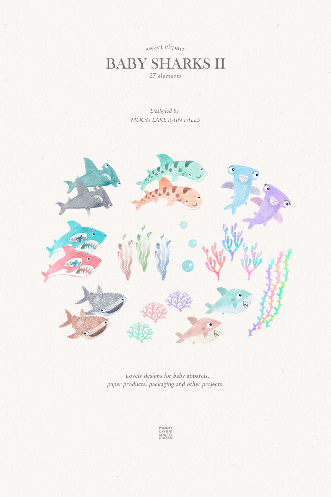 Watercolor Baby Shark Clipart Baby Sharks Clip Art Sharks | Etsy