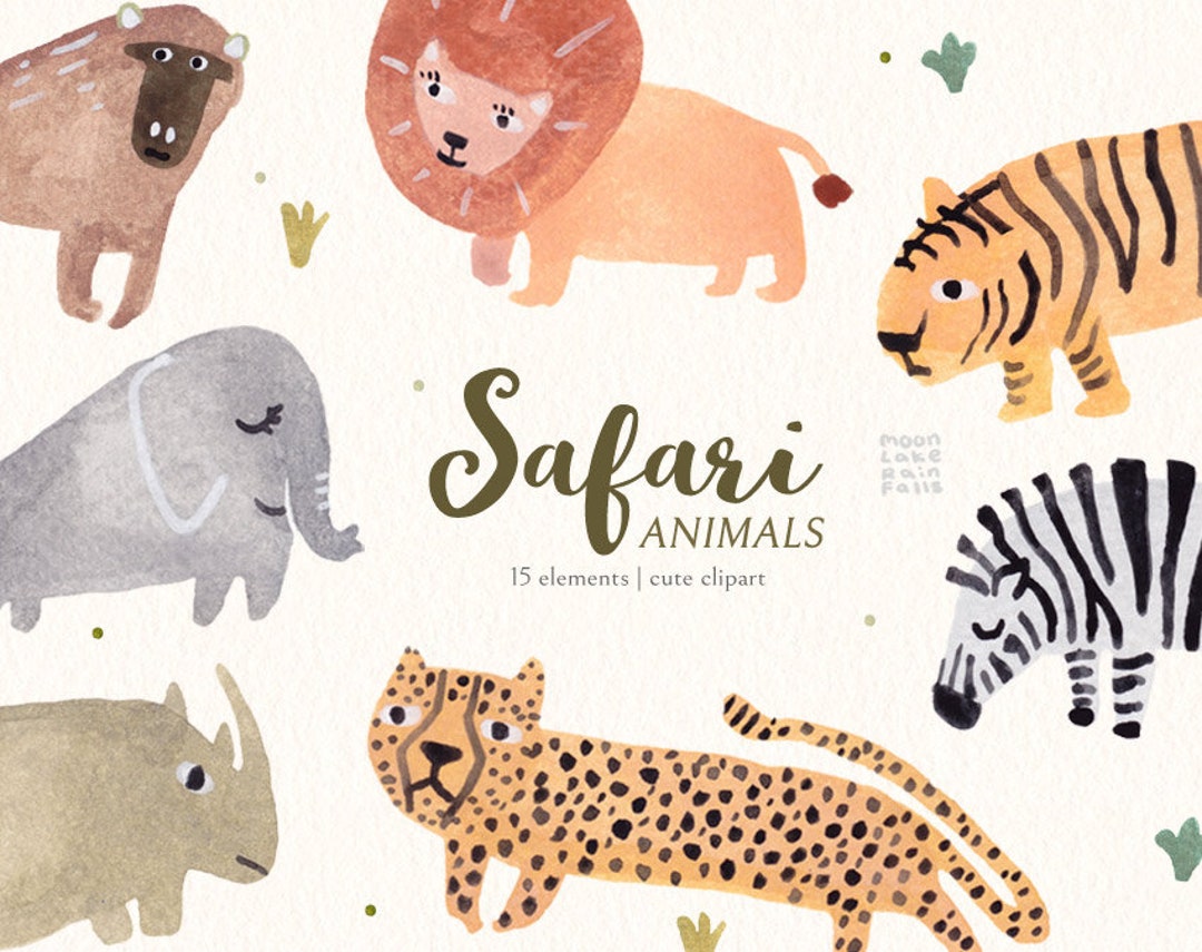 Watercolor SAFARI Animals Clipart, Cute Jungle Animals, Lion, Tiger ...
