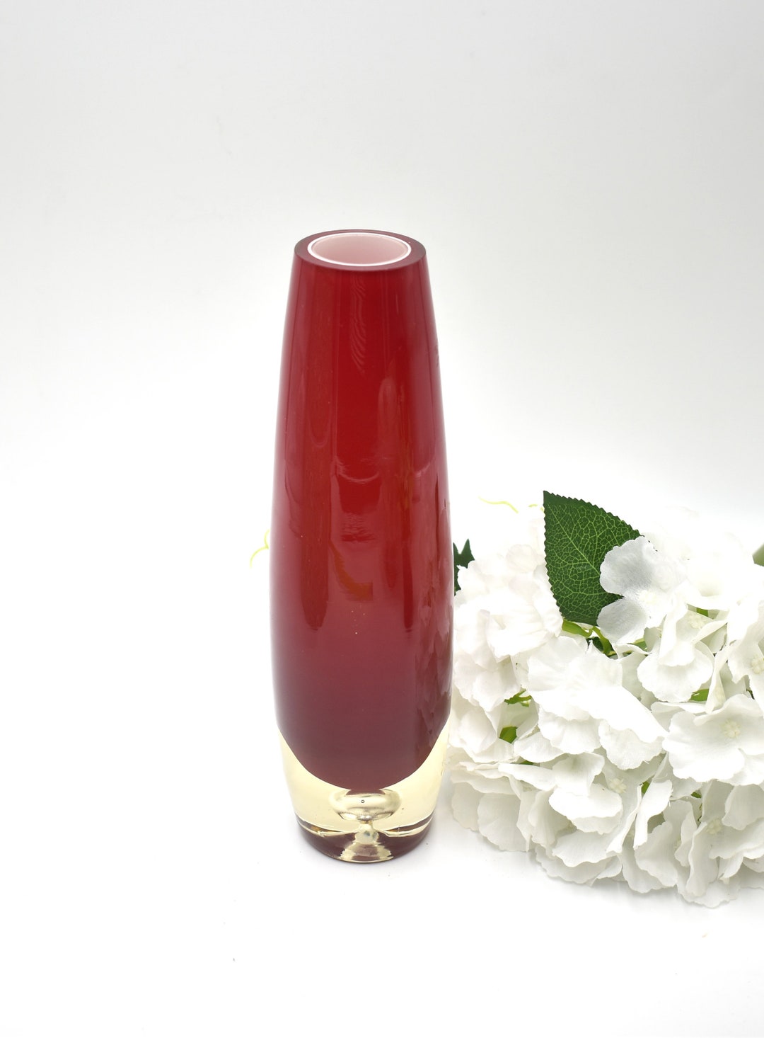 Tall Glass Hand Blown White Cased Red Cylinder Vase - Etsy
