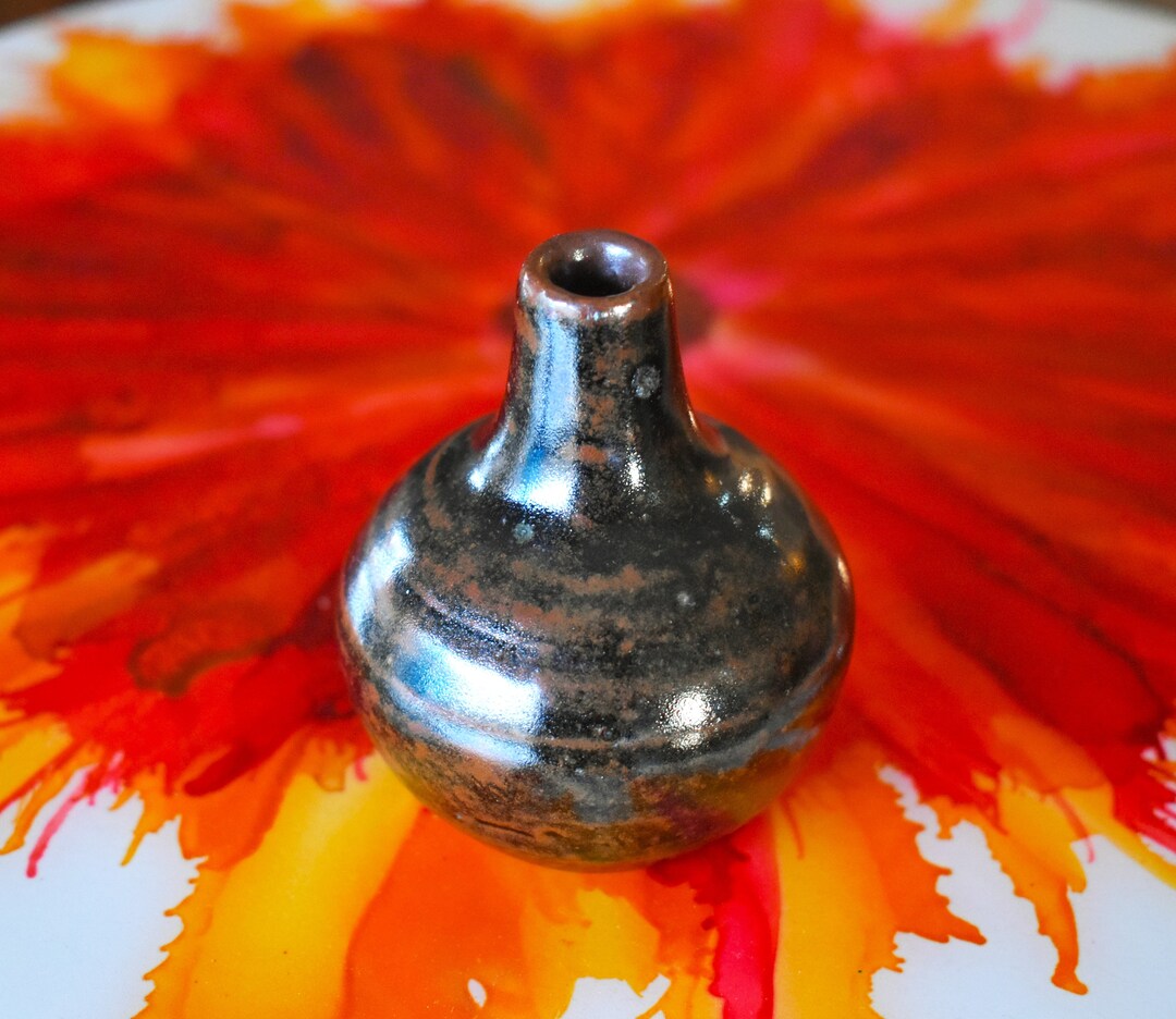 Mini Gloss Glazed Pottery Brown Bud Vase Signed to Base - Etsy