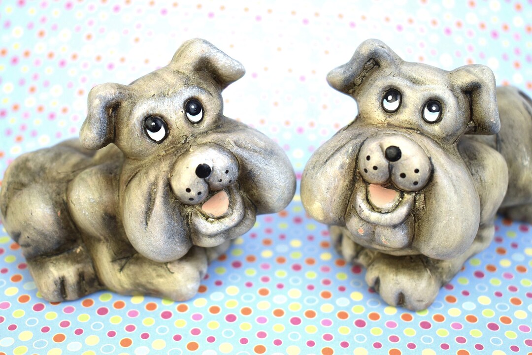 Studio Art Ceramic Grey Bulldog Figurines WOOF WOOF - Etsy