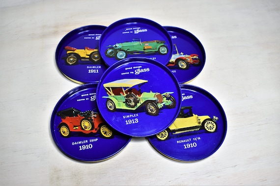 Vintage Cars of Yester Year Round Metal Bar Drink Coasters Set | Etsy