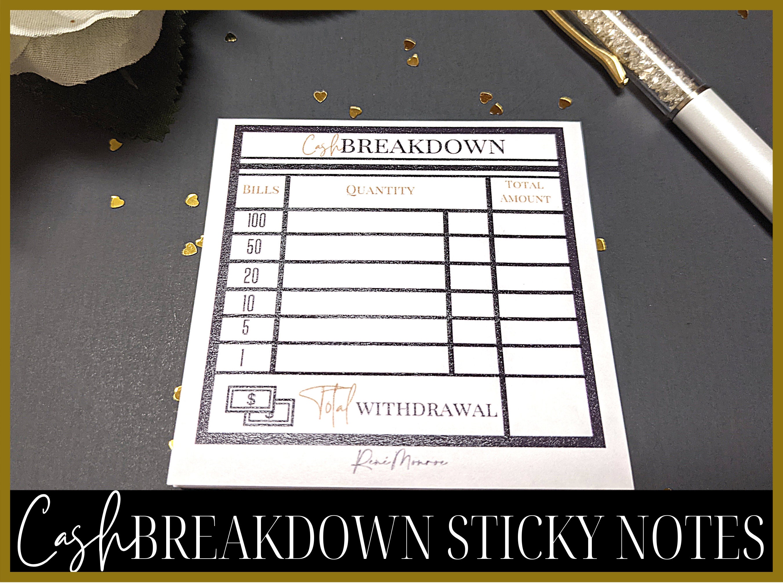 Cash Breakdown Sticky Notes Cash Withdrawal Sticky Notes | Etsy