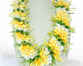 Plumeria Spiral Ribbon Lei W/ Wood Beads - Hawaiian Lei - Graduation ...