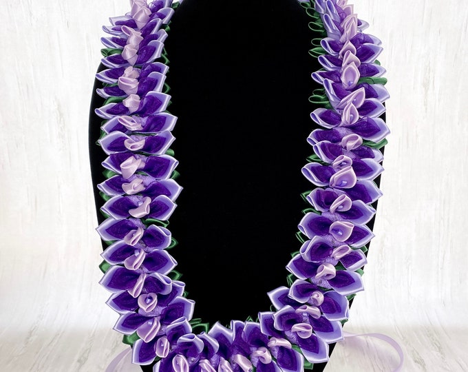 Beautiful Purple White Lace Flower Hawaiian Ribbon Lei for Graduation ...