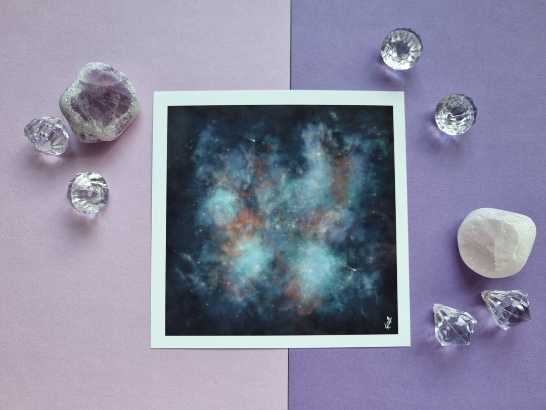 Galaxy Blue & Red Nebula Art Print 5x5" Wall Art Glossy Illustration ...