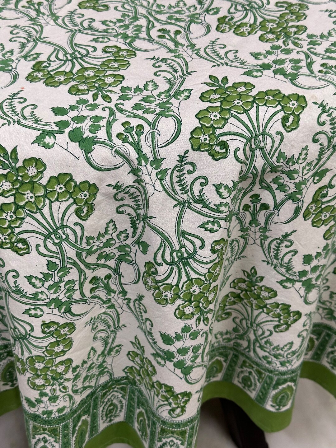Hand Block Print Round Tablecloth: Floral 90x90" Indian Heritage - Etsy