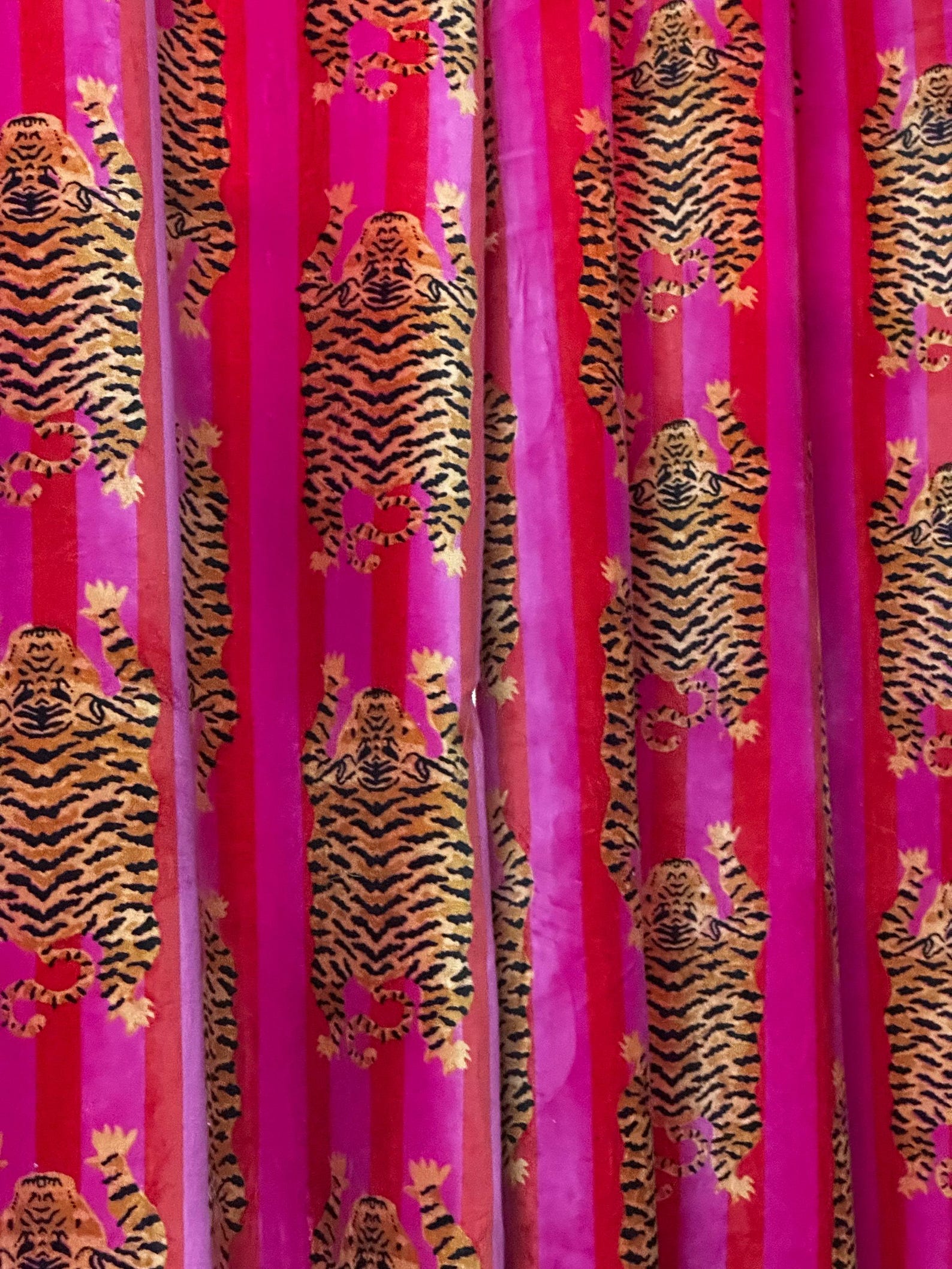 Hot Pink Orange Striped Velvet Tiger Curtains – Maximalist Eclectic ...